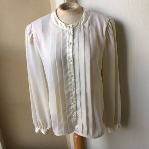 Vintage | Tops | Vtg Long Sleeve Button Up Pleated Blouse | Poshmark
